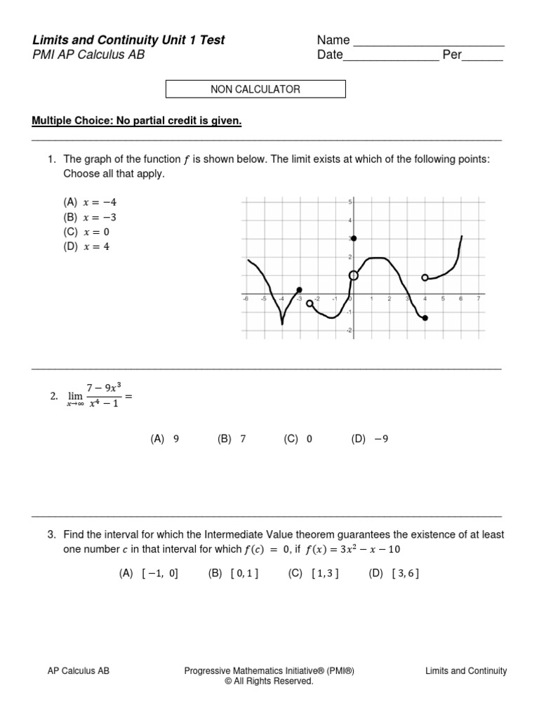 Ap Calc Ab - Ap Calculus Ab Limits and Continuity Unit Test - 2022 09 ...