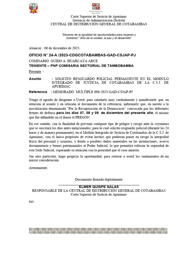 Oficio-Comisaria - Ta | PDF