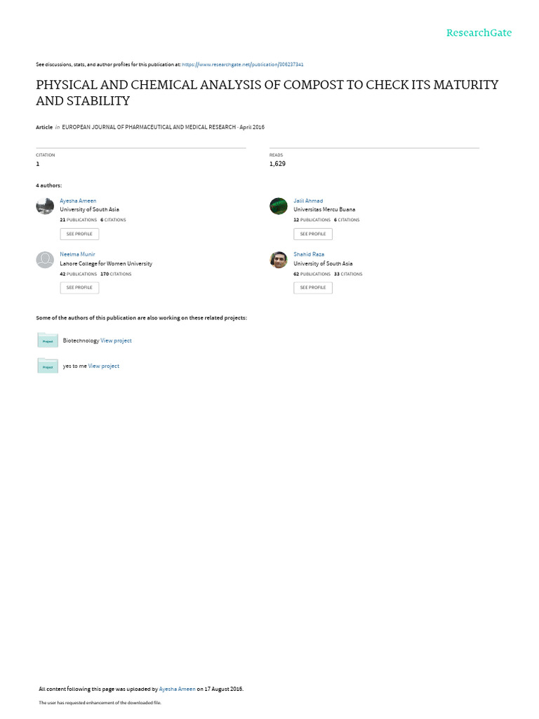 Physical and Chemical Analysis of Composting | PDF | Compost | Soil