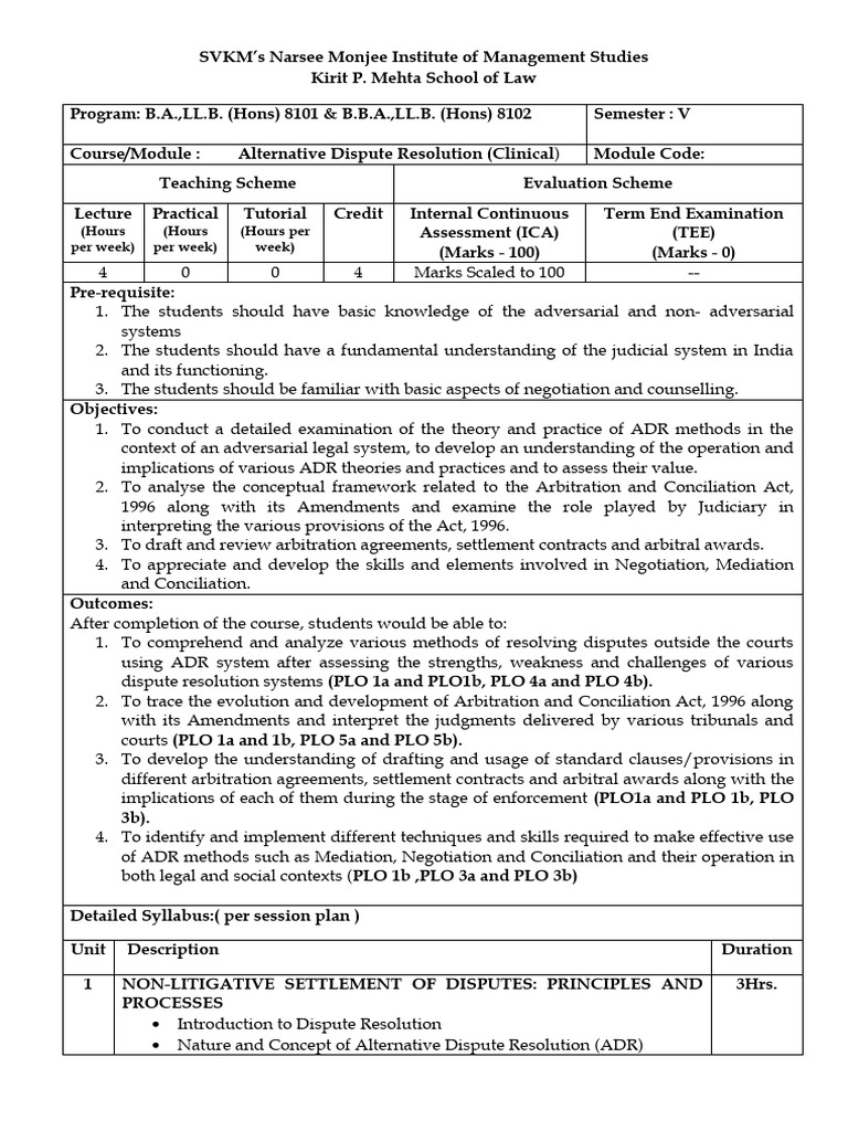 Course Outline | PDF | Alternative Dispute Resolution | Dispute Resolution