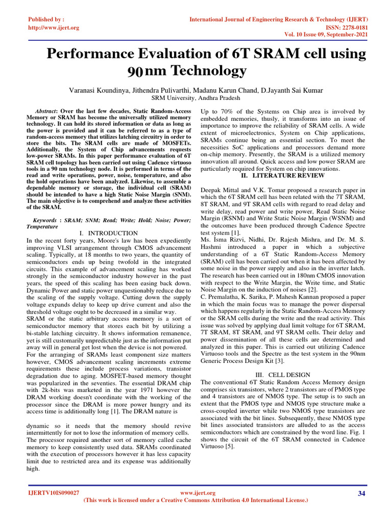 Performance Evaluation of 6t Sram Cell Using 90 NM Technology ...