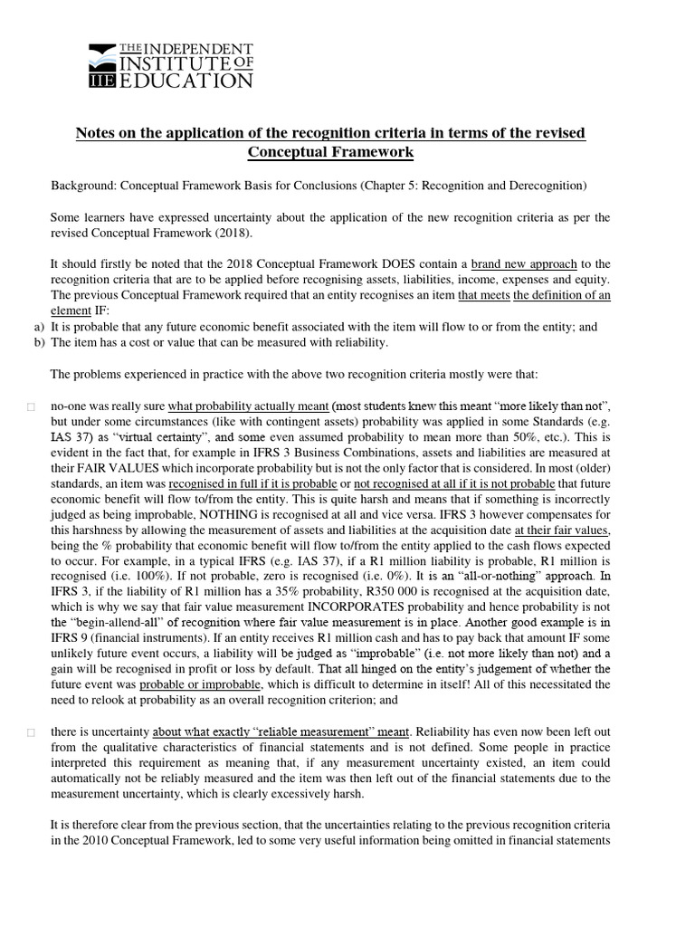 Notes On Conceptual Framework Pdf International Financial Reporting