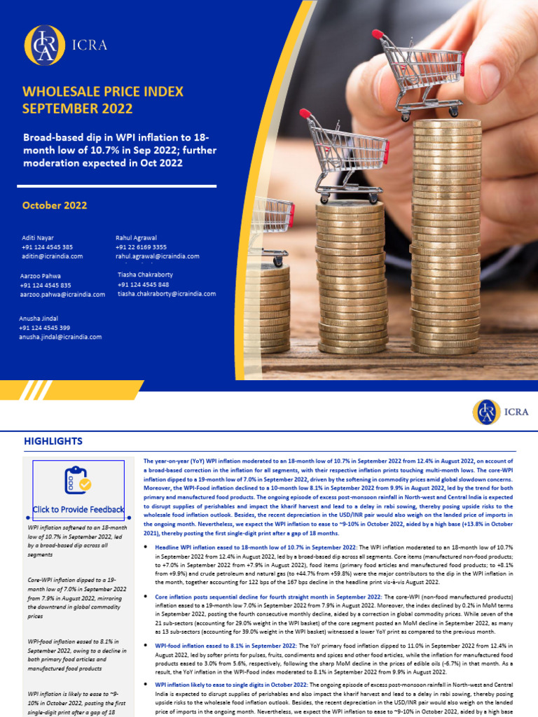 ICRA WPI September 2022 | PDF | Inflation | Wholesale Price Index