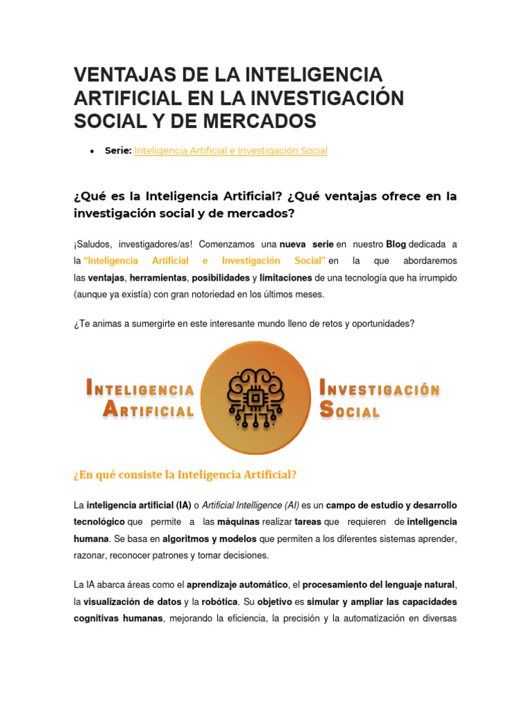 Ventajas de La Inteligencia Artificial en La Investigación Social y de Mercados | PDF ...