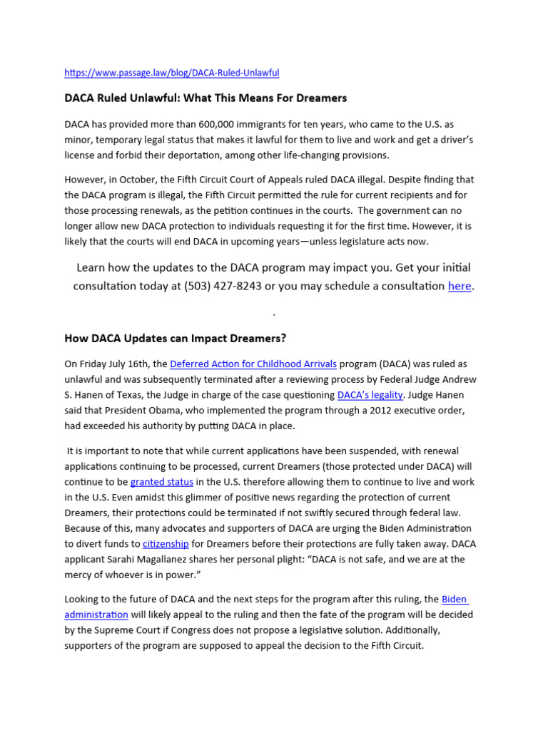 DACA Ruled Unlawful | PDF | Deferred Action For Childhood Arrivals ...