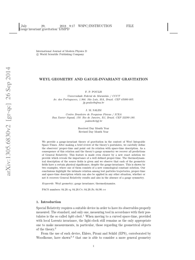 Weyl Geometry and Gauge Invariant Gravit | PDF | Gauge Theory | Spacetime