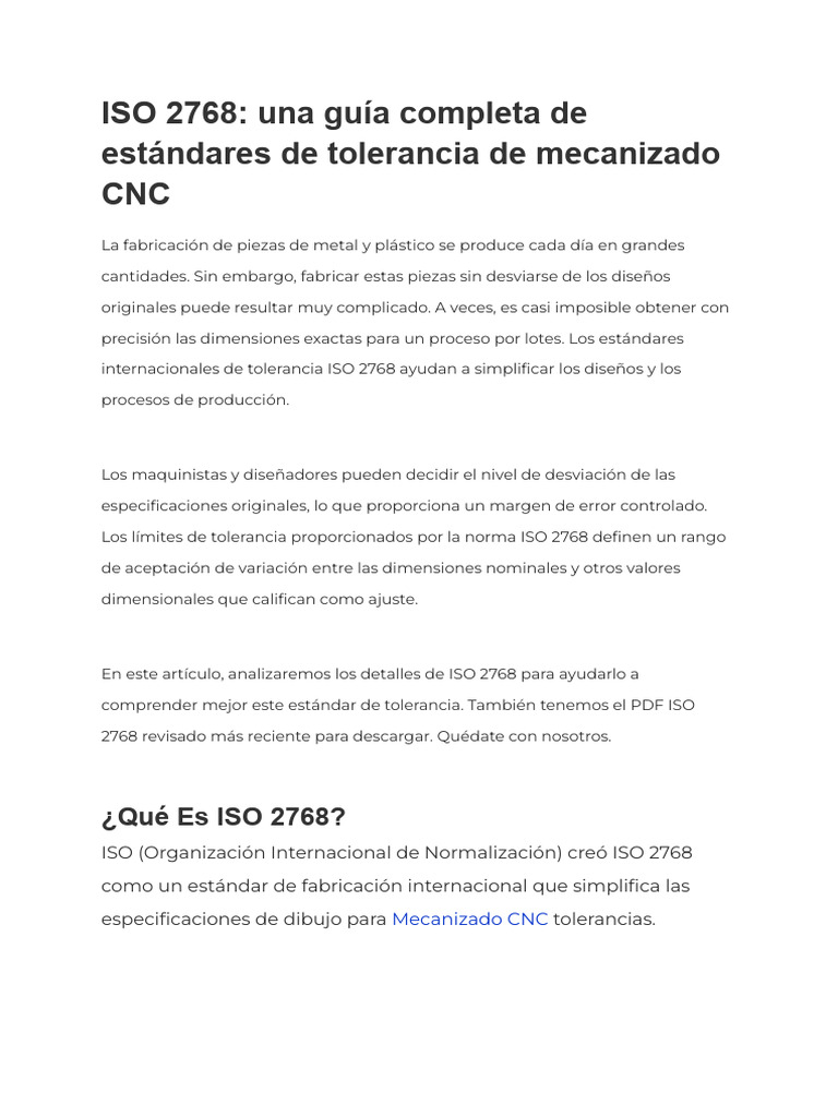 Guía de ISO 2768: Tolerancias CNC | PDF | Tolerancia de ingeniería ...