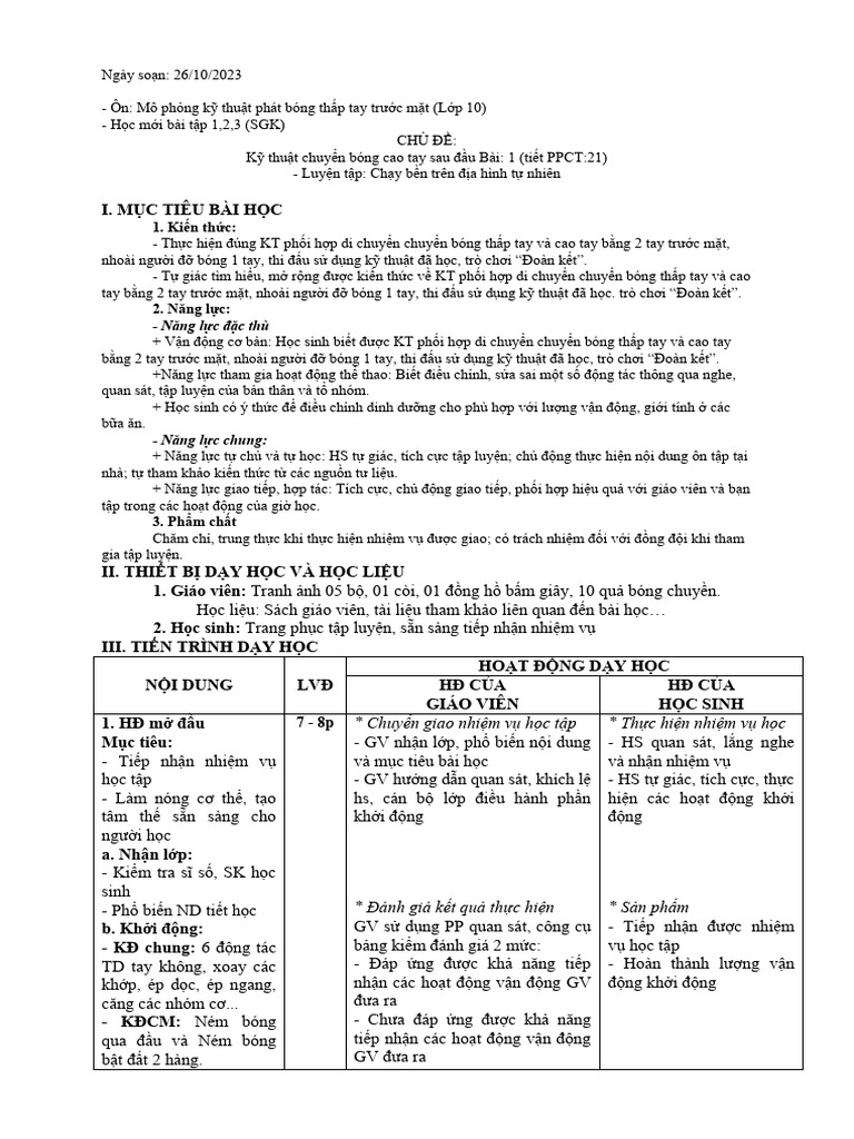 KHBD K11 BONG CHUYEN T21-22 | PDF