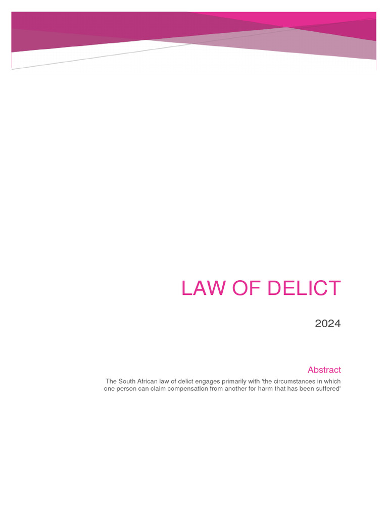 Law of Delict: Key Principles Explained | PDF | Negligence | Causation ...