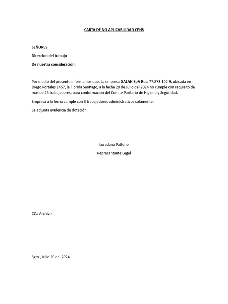Carta de No Aplicabilidad | PDF Carta de No Aplicabilidad | PDF