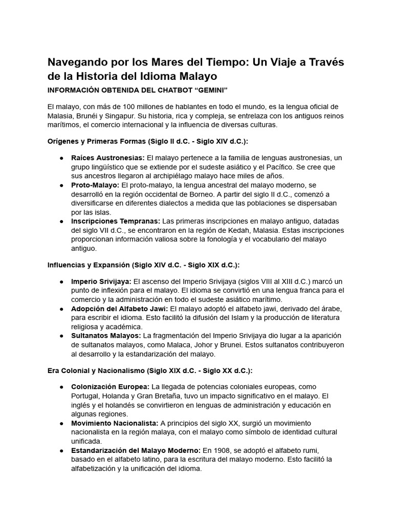 Historia Del Idioma Malayo | PDF | Malasia | Comunicación humana