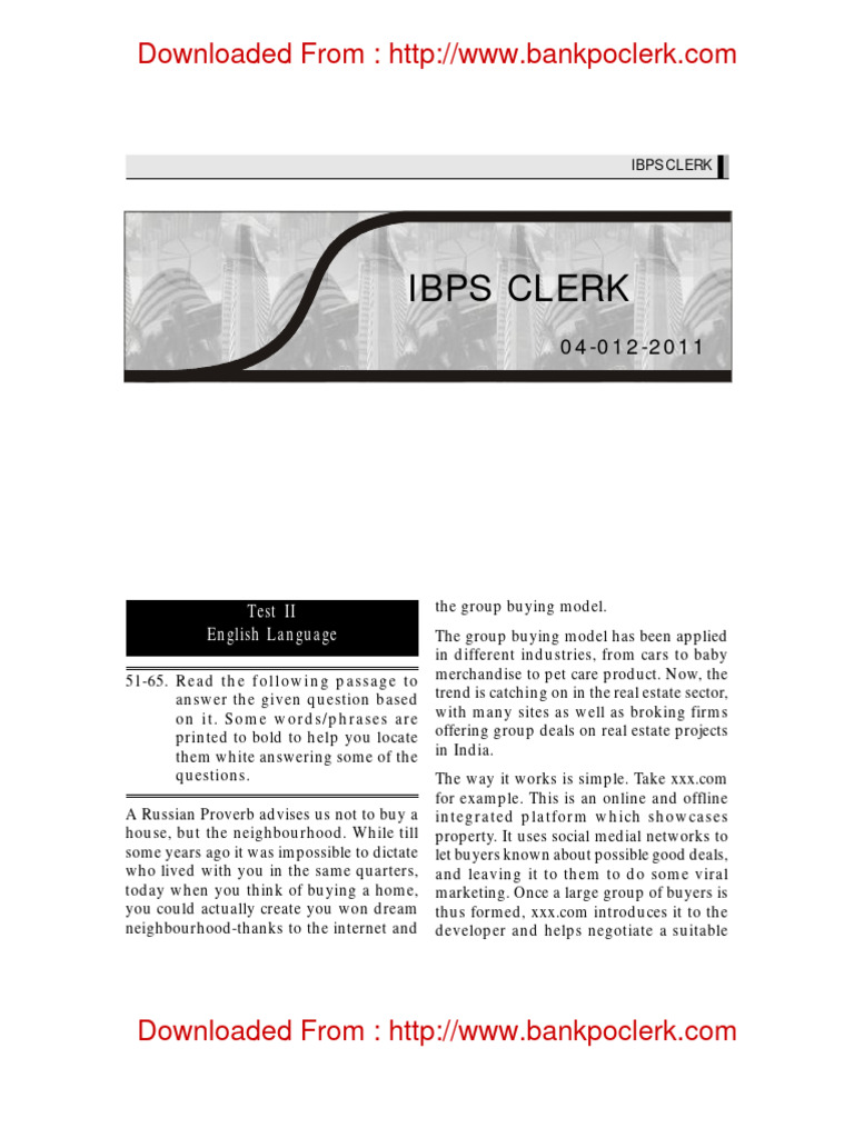 IBPS Clerk Exam Paper Helo On 4-12-2011 Test 2 English Language | PDF ...