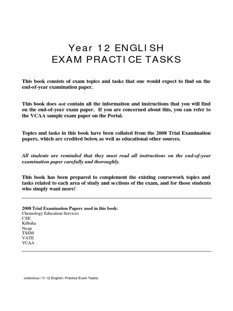 English Exam Practice Tasks | PDF | Curriculum