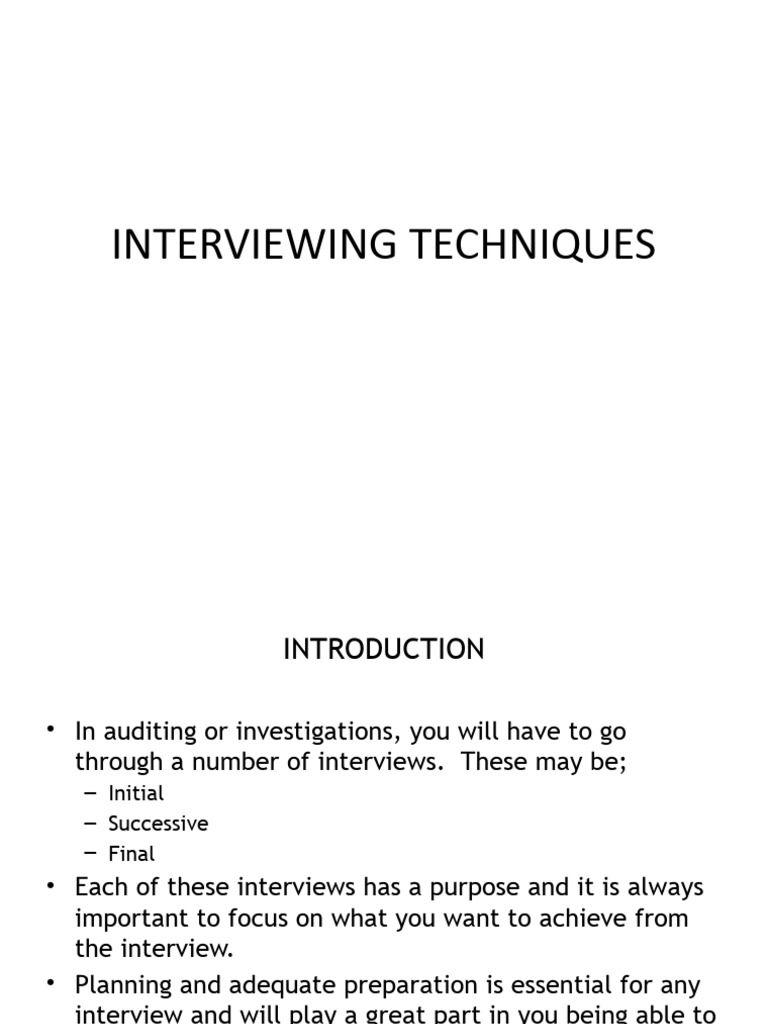 Interviewing Techniques | PDF | Nonverbal Communication | Audit