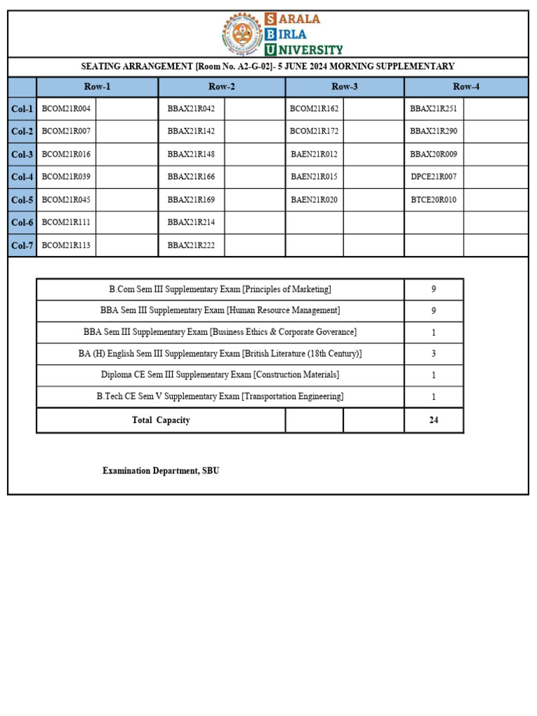 June 2024 Supplementary Exam Schedule | PDF