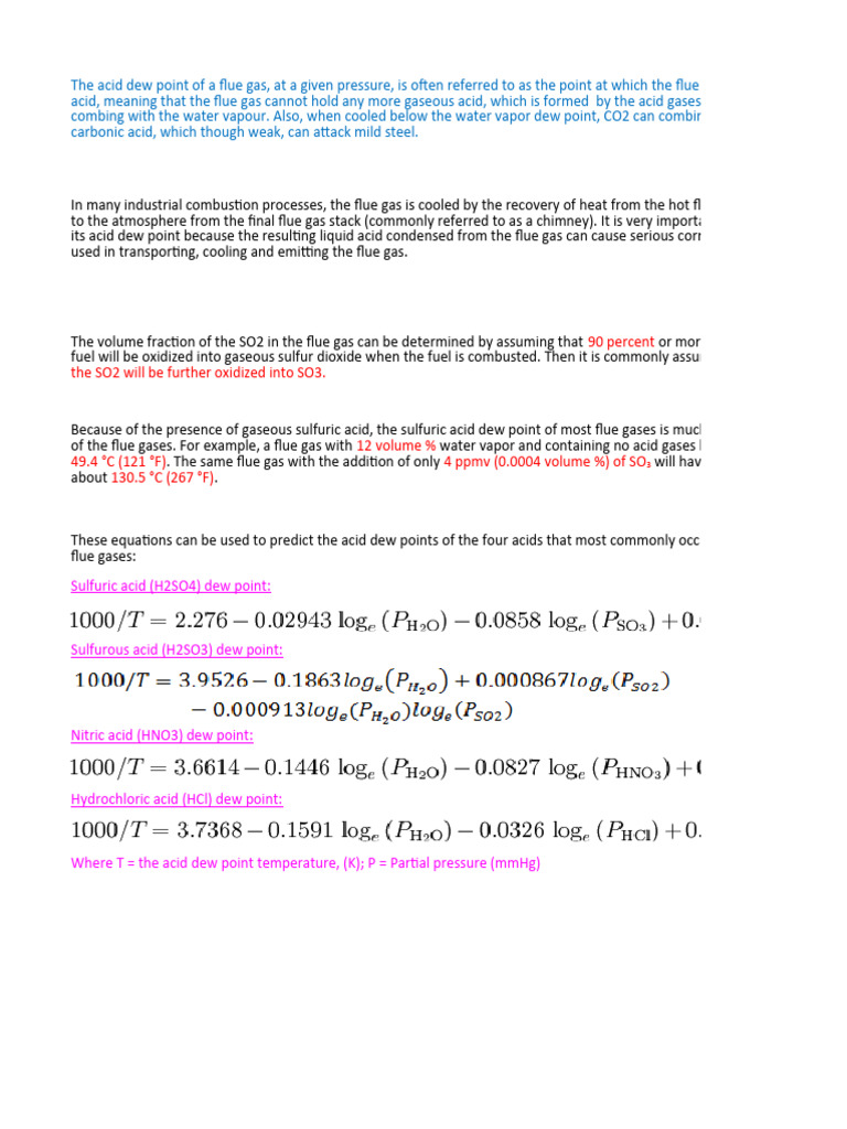 Acid Gas Dew Point | PDF | Water Vapor | Sulfur Dioxide