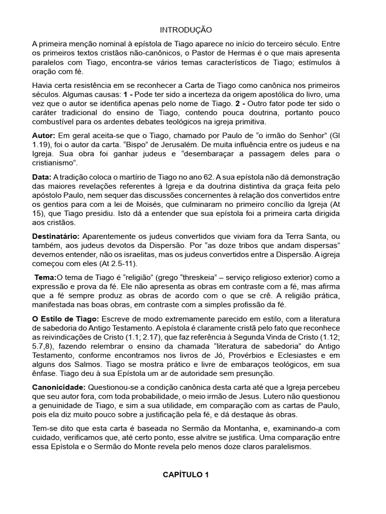 Carta de Tiago | Download grátis PDF | Epístola de Tiago | Fé
