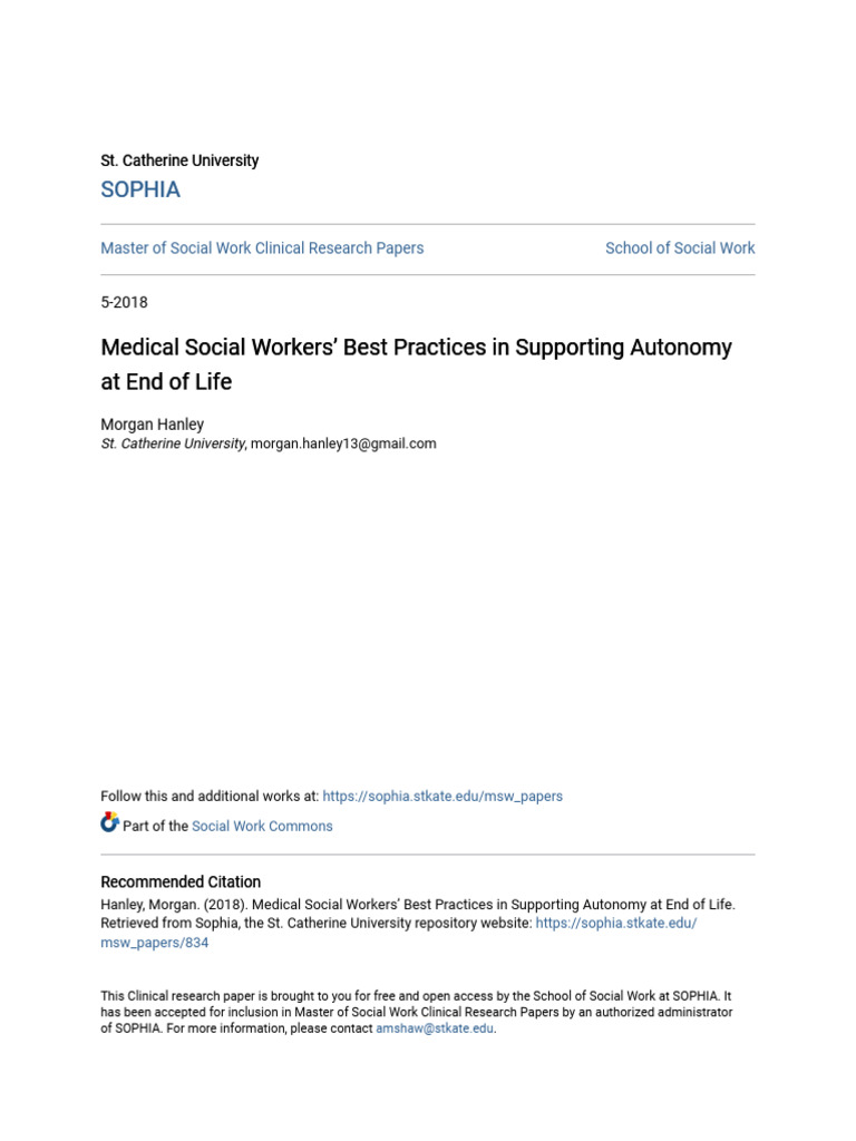 Medical Social Workers - Best Practices in Supporting Autonomy at | PDF ...