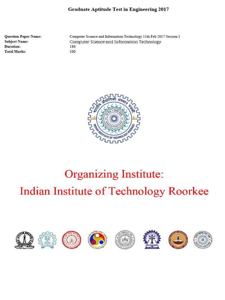 GATE 2017 Computer Science Paper | PDF | Tests | Science Education