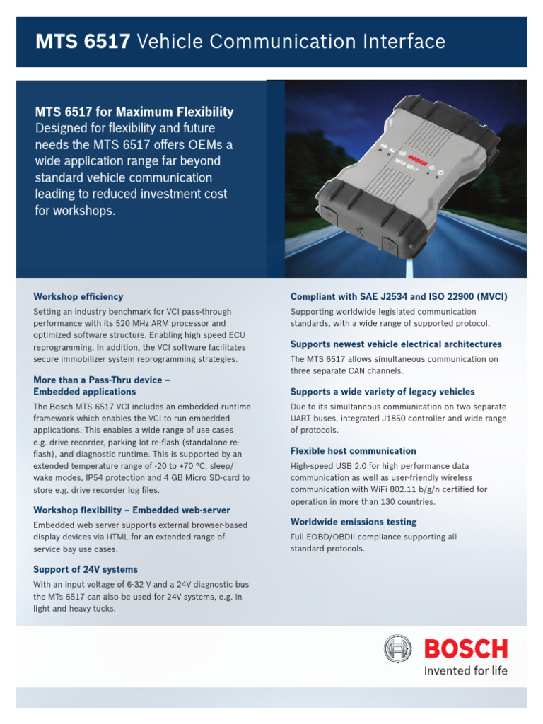 Bosch MTS 6517 VCI Technical Data Brochure | PDF | Usb | Embedded System