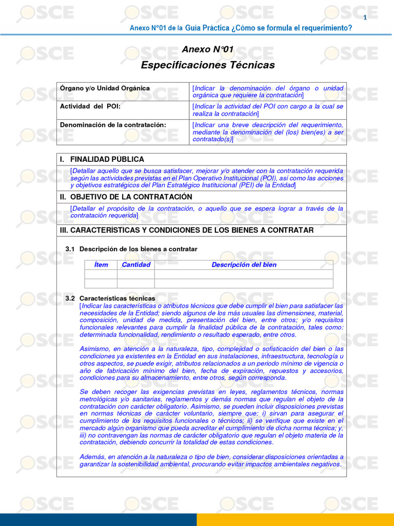 Archivo PDF Del Anexo N 01 Especificaciones Tecnicas para La Contratacion de Bienes | PDF ...