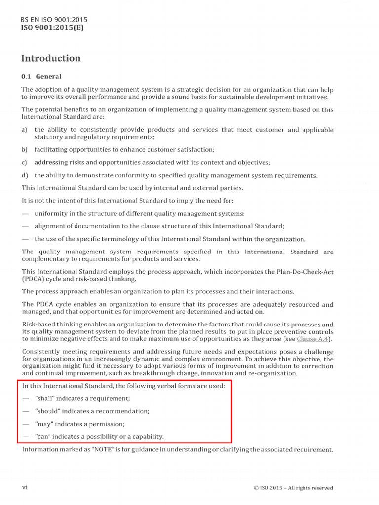 ISO 9001 2015 - Verbal Forms (shall, should, etc) | PDF