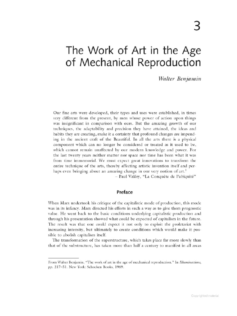 The Work of Art in The Age of Mechanical Reproduction | PDF