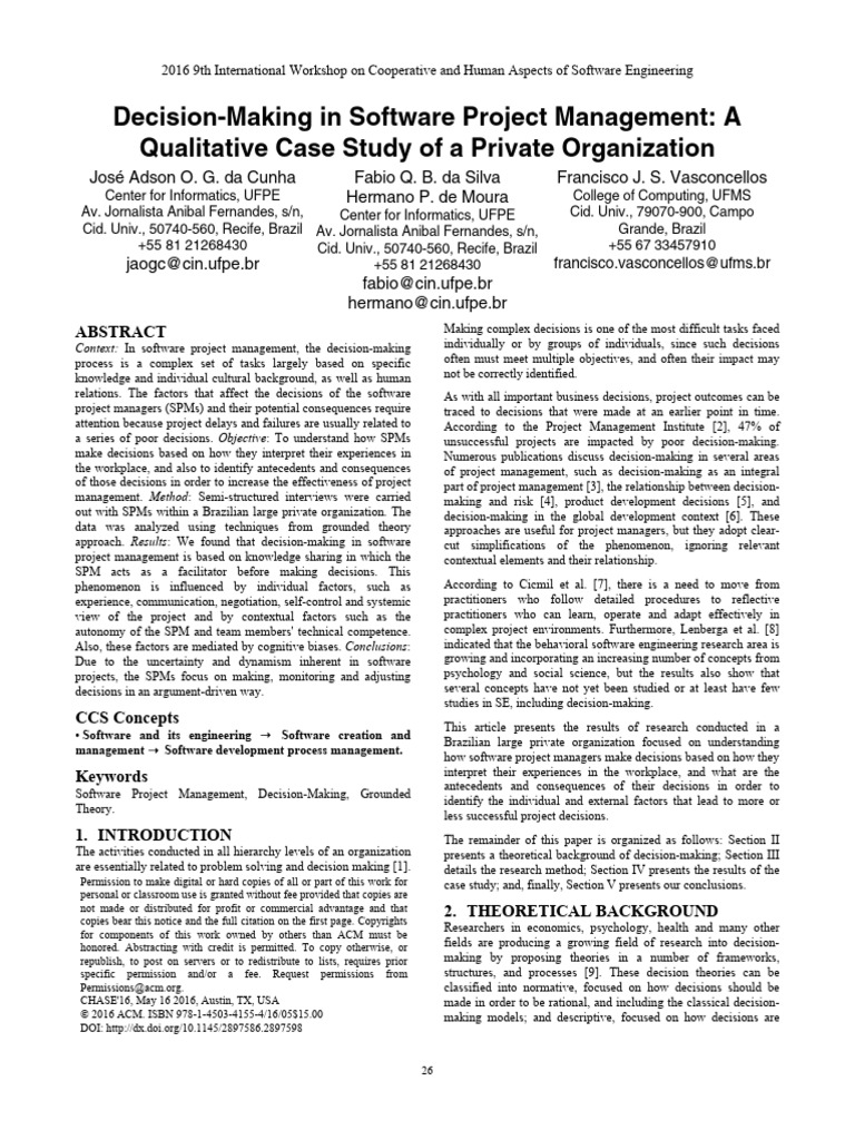 Decision Making in Software Project Mana | PDF | Decision Making ...