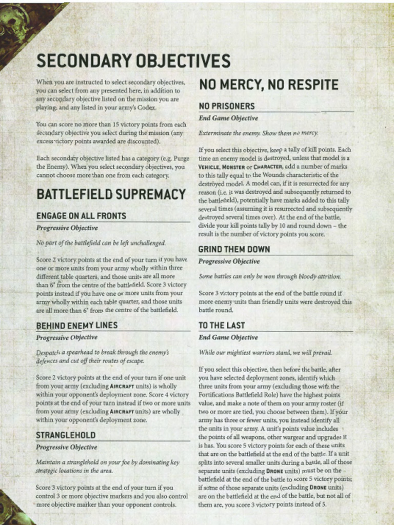 40k Secondary Missions | PDF | Battles | International Security