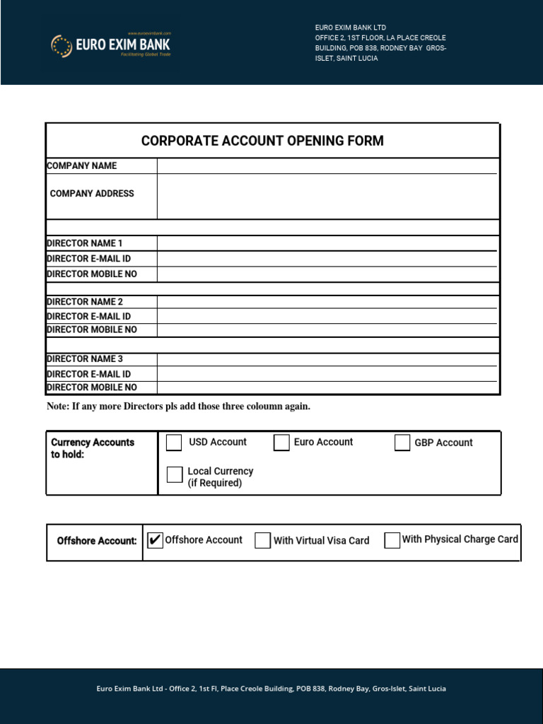 Offshore Corporate Account Opening Form | PDF