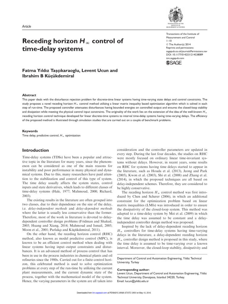 Receding horizon HN control of | PDF | Control Theory | Mathematical Optimization