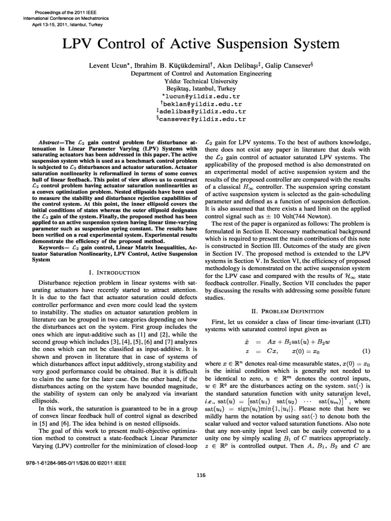 LPV Control of Active Suspension System | PDF | Control Theory ...