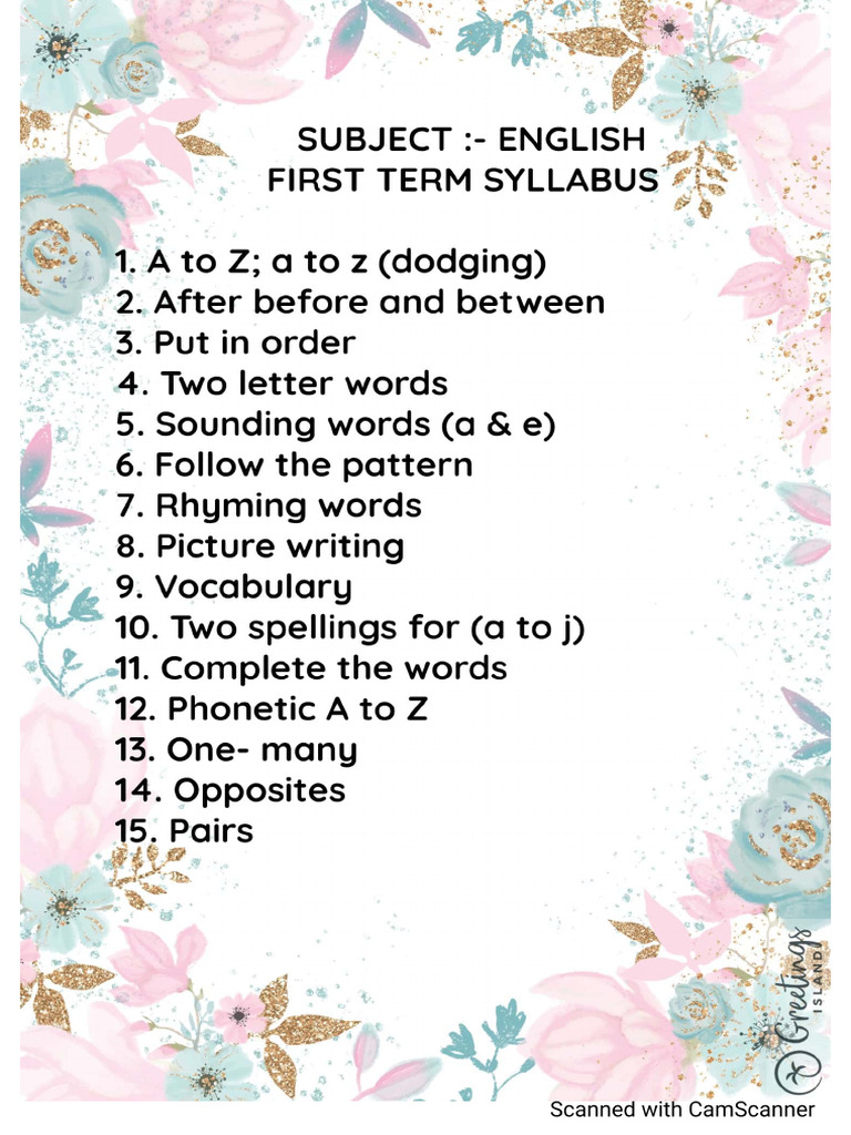 First Term Syllabus Syllabus For KG | PDF