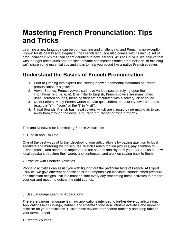 Mastering French Pronunciation - Tips and Tricks | PDF | French ...