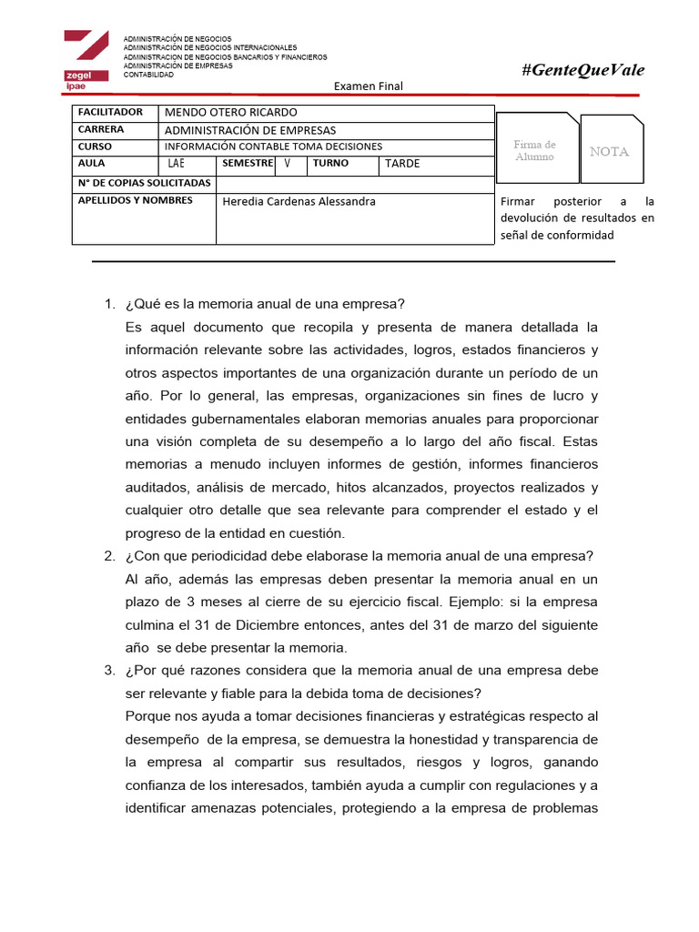 Examen Final - Heredia Cardenas Alessandra | PDF | Business ...
