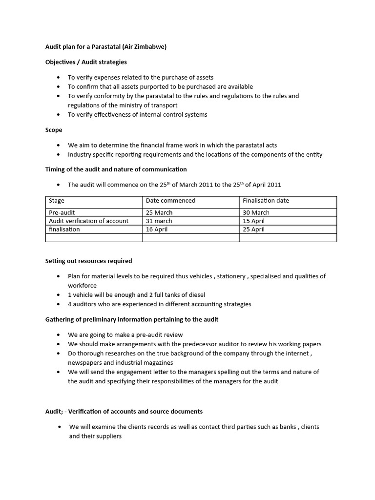Audit plan for a Parastatal | PDF | Audit | Economies