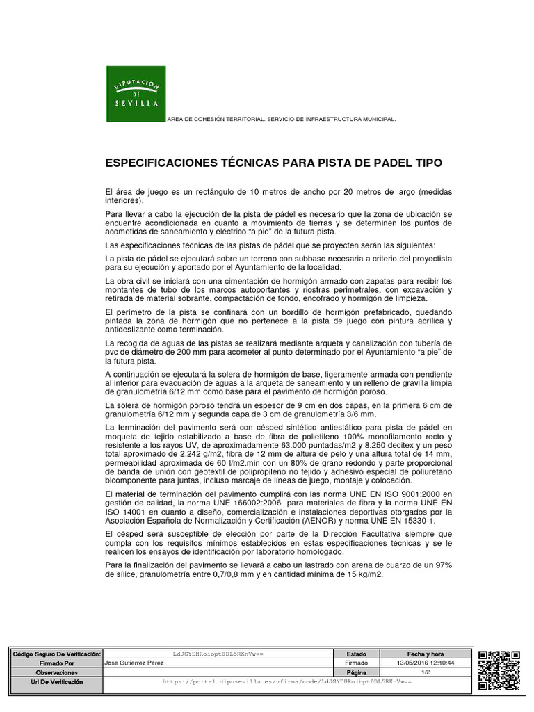 Especificaciones Pista Padel | PDF | Hormigón | Tornillo