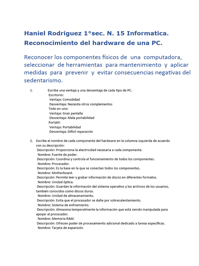 Informatica Tarea-Practica | PDF | Hardware de la computadora | Almacenamiento de datos de la ...