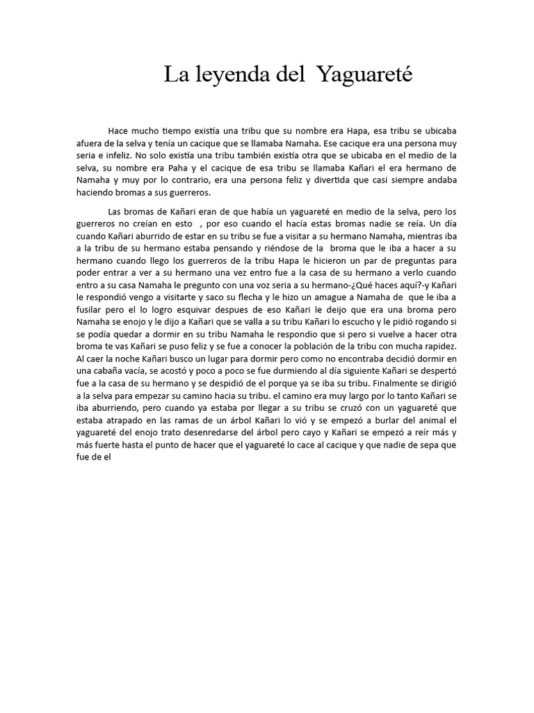 La Leyenda Del Yaguareté | PDF