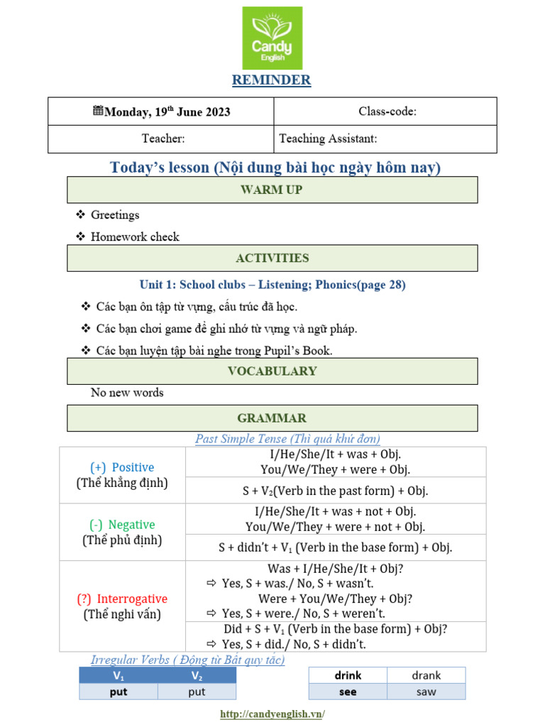 English World 4 Unit 1 REMINDER | PDF