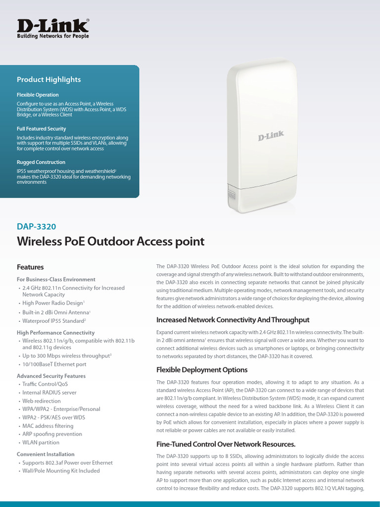 D Link Dap 3320 Outdoor Access Point | PDF | Wi Fi | Wireless Access Point