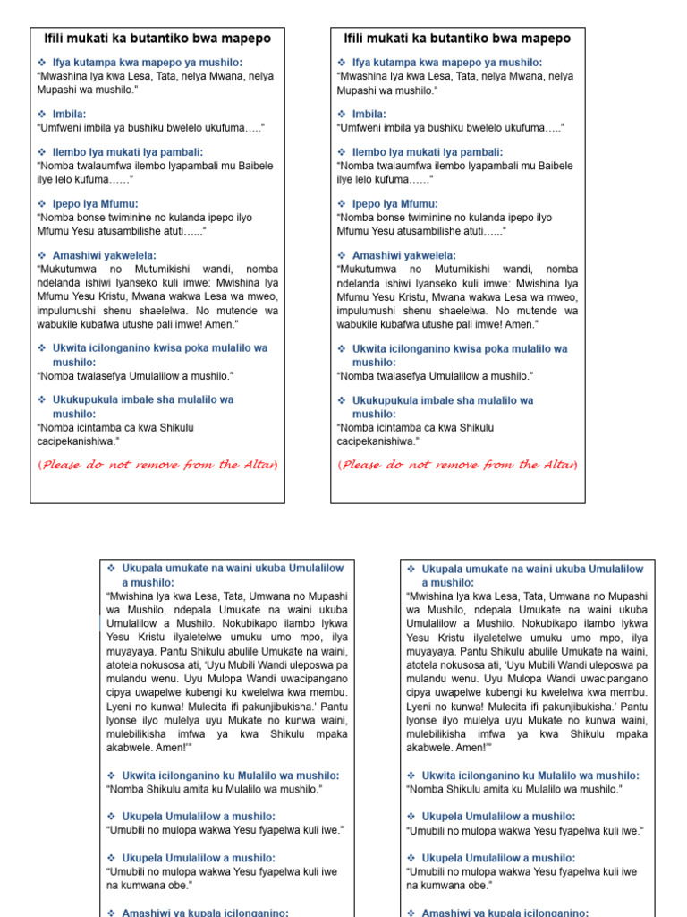 Liturgical Texts - Bemba | PDF