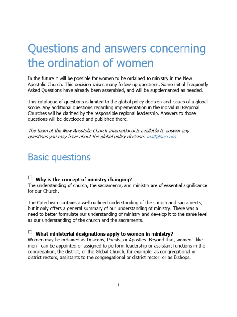 Questions and Answers Concerning The Ordination of Women | PDF | Paul ...