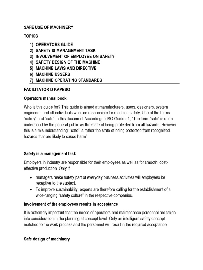 Safe Use of Machinery Topic 4 | PDF | Standardization | Safety