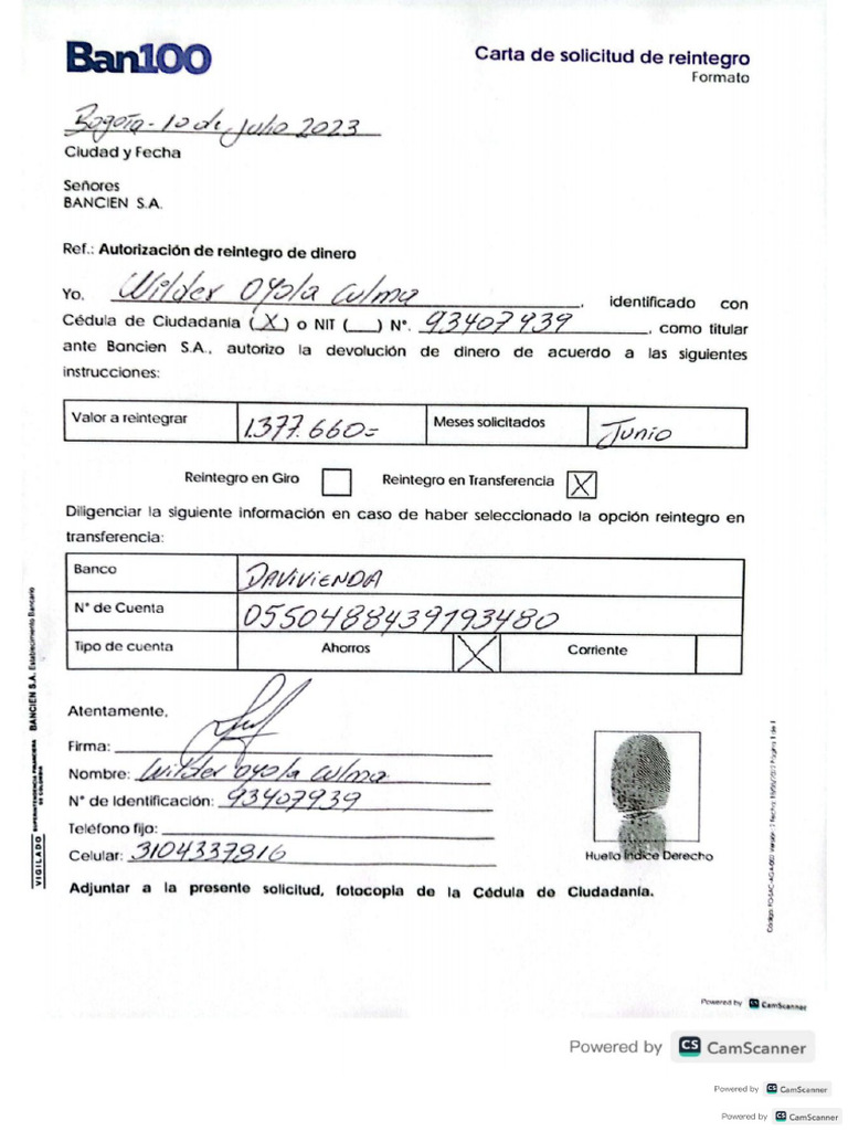 Solicitud Reintegro | PDF