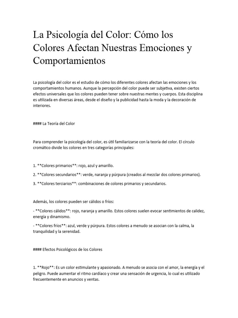 La Psicología Del Color | PDF | Color | Rojo