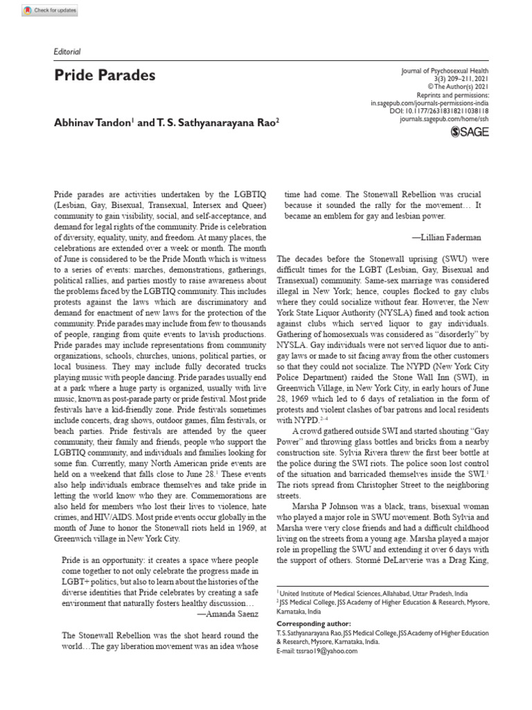 Tandon Rao 2021 Pride Parades | PDF | Lgbt Community | Lgbt