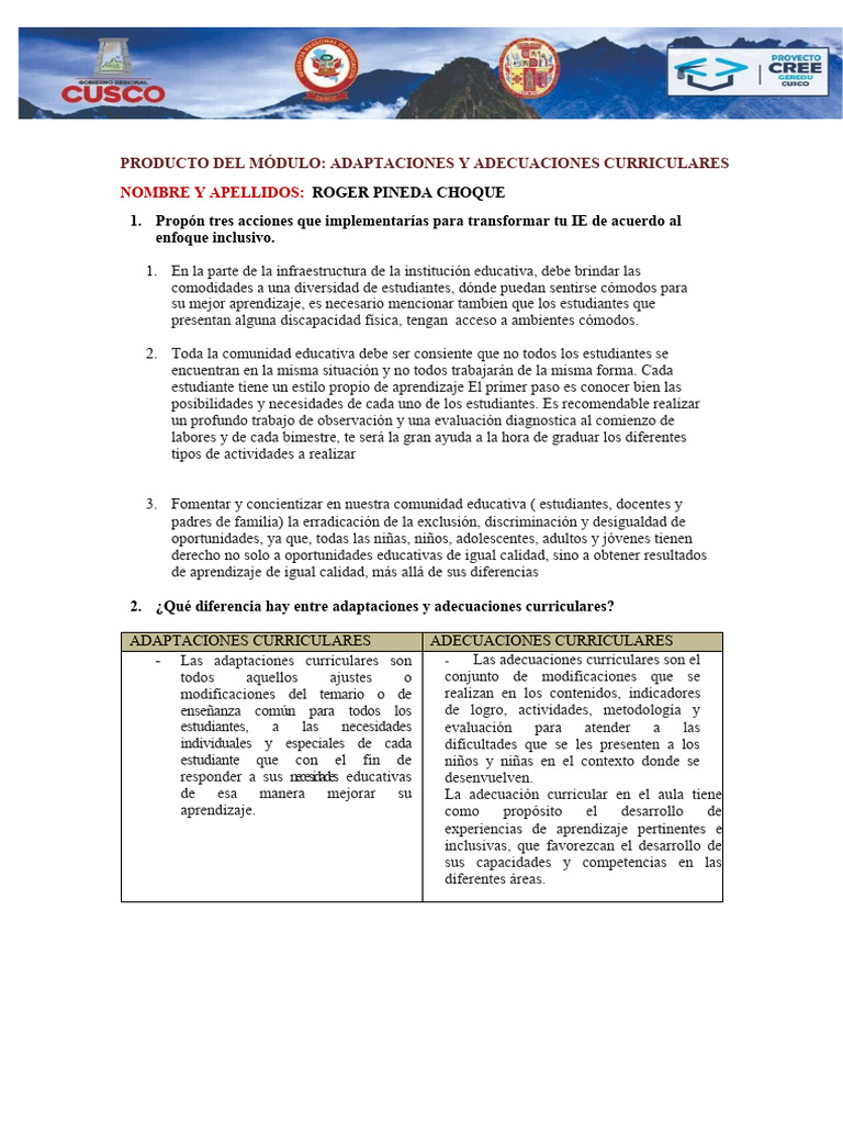 PRODUCTO ÚNICO - MÓDULO ADAPTACIONES Y ADECUACIONES CURRICULARES (Roy Pineda) | PDF | Evaluación ...