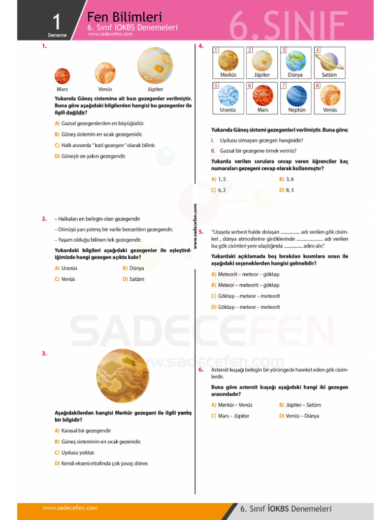Sadecefen 6 Sinif Deneme Sinavi 1 | PDF