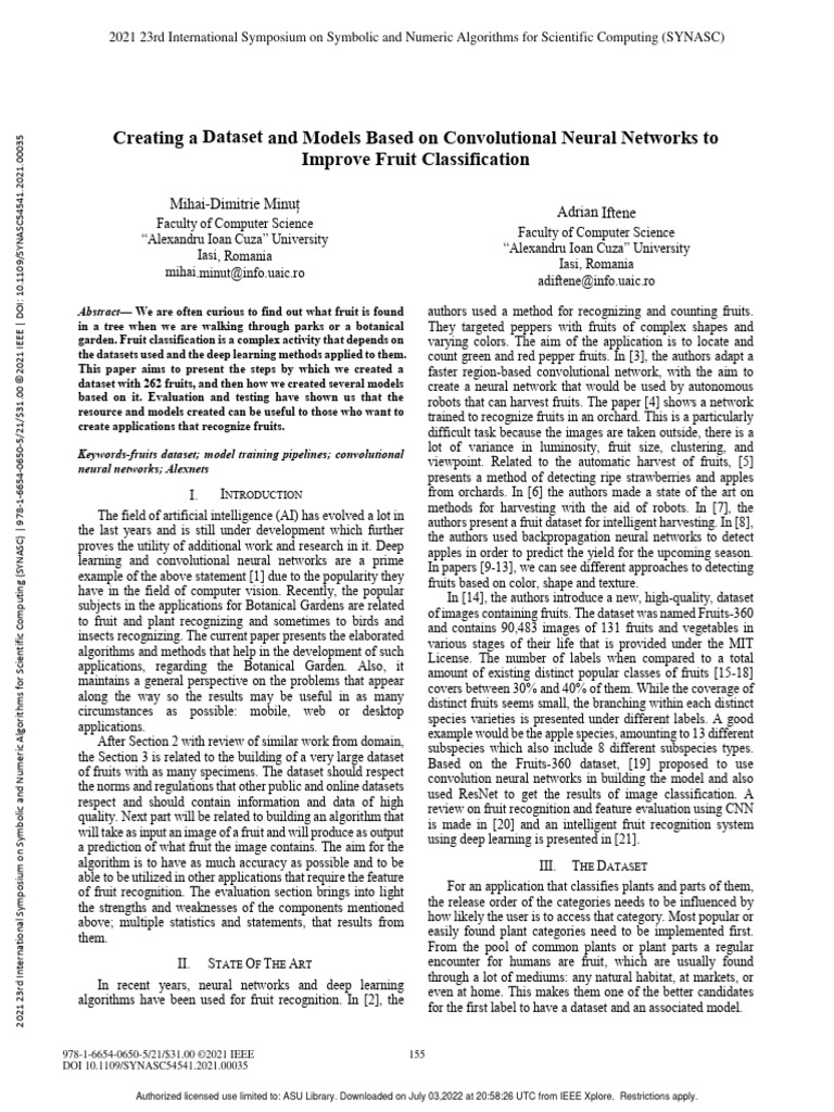 Creating A Dataset and Models Based On Convolutional Neural Networks To Improve Fruit ...
